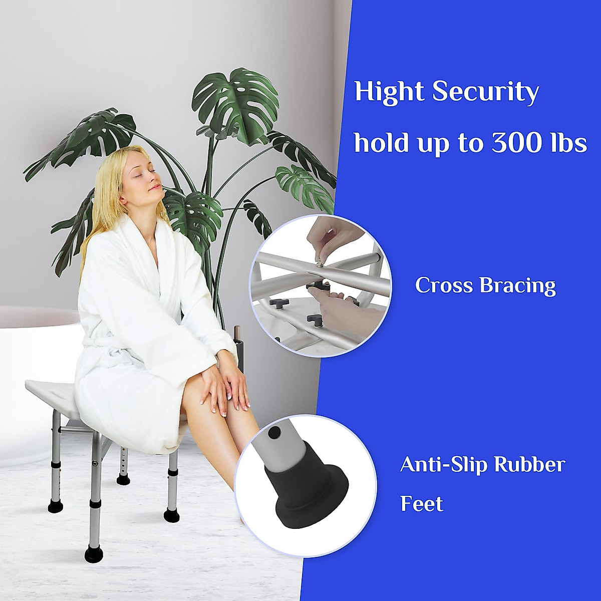 JumboTIGER Shower Stool 350lbs Bath Seat Chair, Tool-Free Assembly Height Adjustable Bath Bench with Padded Seat for Seniors, Elderly, Disabled, Handicap Stools (Shower Chair)