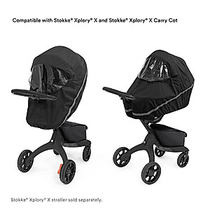 Stokke Xplory X Rain Cover, Black - Keep Baby Dry - Easy to Use, Transport & Store - Integrated Ventilation, Large Window & Safety Reflectors - Made from Water-Repellent Fabrics