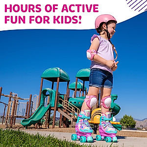 Xino Sports Roller Skates for Girls - Rainbow Light Up Kids Roller Skates Girls, Adjustable Roller Skates with Illuminating LED Wheels, Multicolor Girls Skates (Rainbow, Medium - 1-4)