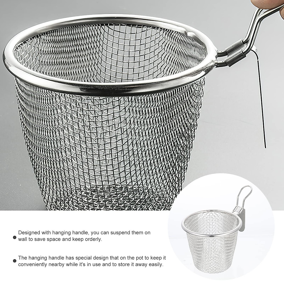 TEMKIN Stainless Steel Deep Fry Basket with Handle, Round Wire Mesh Fryer Basket French Chip Frying Serving Basket Deep Fryer Strainer for Frying