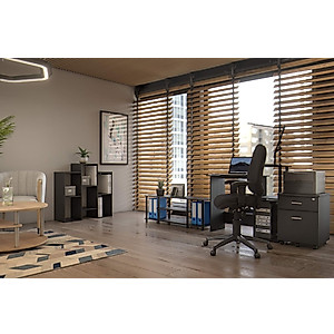 Furinno Efficient Home Laptop Notebook Computer Desk with Square Shelves, Americano/Black