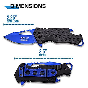 MTech USA – Spring Assisted Folding Knife – Blue Fine Edge Stainless Steel Blade with Black Nylon Fiber Handle, Bottle Opener, Pocket Clip, Tactical, EDC, Self Defense- MT-A882BL
