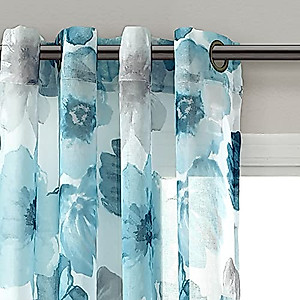 Lush Decor Leah Room Darkening Window Curtain Panel Pair Floral Insulated Grommet, 52"W x 84"L, Blue