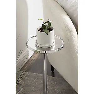 Kate and Laurel Sanzo Modern Pedestal Side Table, 9 x 9 x 23, Silver, Decorative End Table with Sleek Tabletop