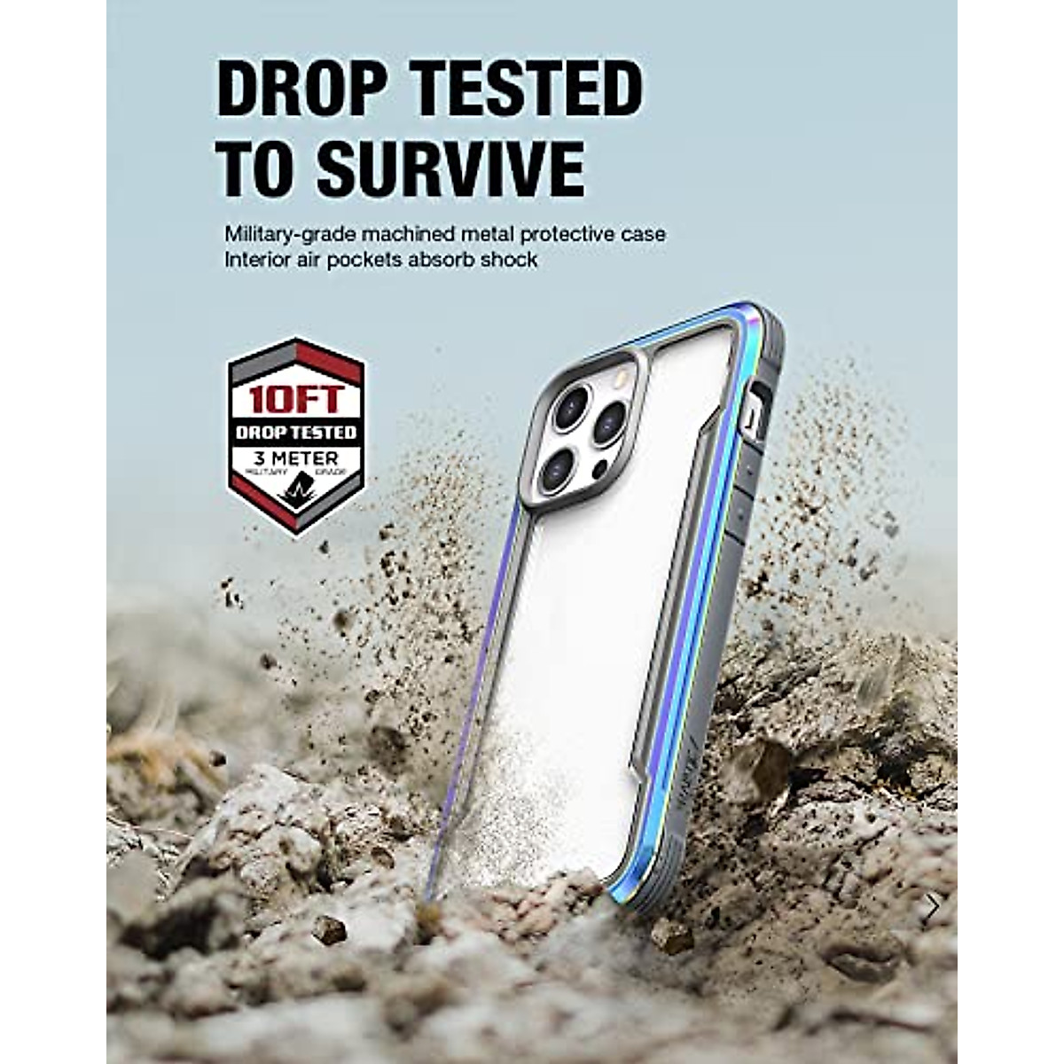 RAPTIC Shield for iPhone 13 Pro Max Case, Shockproof Protective Clear Case, Military 10ft Drop Tested, Durable Aluminum Frame, Anti-Yellowing Technology Case for iPhone 13 Pro Max, Iridescent