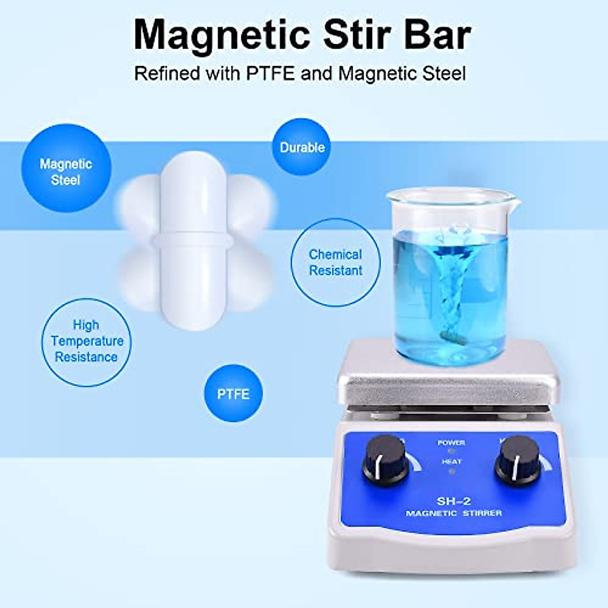 Slendor Magnetic Stirrer Hot Plate Mixer 1000ml Stirring Capacity 5 x 5 inch Max 520°F Hotplate and 100-2000 RPM Stirrer, Stirring Bar & Support Stand Included