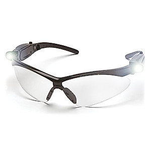 Pyramex PMXTREME Safety Glasses, Black Frame / Clear Anti-Fog Lens (NO CORD), LED Temples