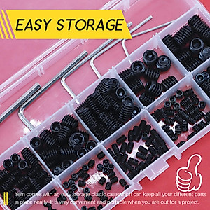 Hilitchi 230Pcs Socket Set Screw Assortment in SAE Sizes Internal Hex Drive Cup Point Allen Grub Screws 12.9 Class Black Alloy Steel (10Sizes)