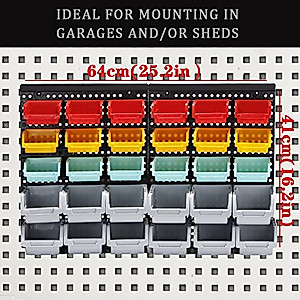 MULSAME Garage Storage Bins Wall Mounted Parts Rack with 4 Colors 30PC Bin Organizer, Stackable Garage Plastic Shop Tool, Garage Organizers and Storage Nuts and Bolts