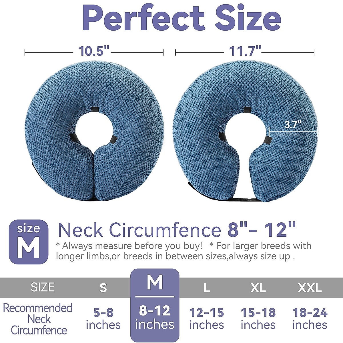 Loflaze Inflatable Dog Cone Collar - Dog Neck Donut Cone Collar Alternative After Surgery - Soft Cone for Large Medium Small Dogs Cats - Alternative Recovery E Collar (Blue, M)