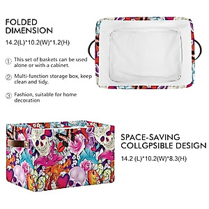 Skull Flowers Butterflies Storage Basket Bins Foldable Toy Baskets Organization with Handles Laundry Hamper for Home Boys Girls Office Closet Shelf Nursery Baskets,1 pcs