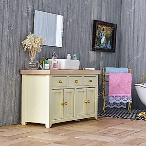 iLAND Dollhouse Furniture and Accessories 1/12 Scale of Dollhouse Bathroom Set incl Ceramic Dollhouse Toilet & Bathtub & Wooden Bathroom Vanity with Sink (Luxury 9pcs)