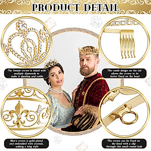 Henoyso 4 Pcs Prom King and Queen Crowns for Men Women King Queen Tiara Crystal Headband Homecoming Costume Party Favor(Gold, Silver, Elegant)