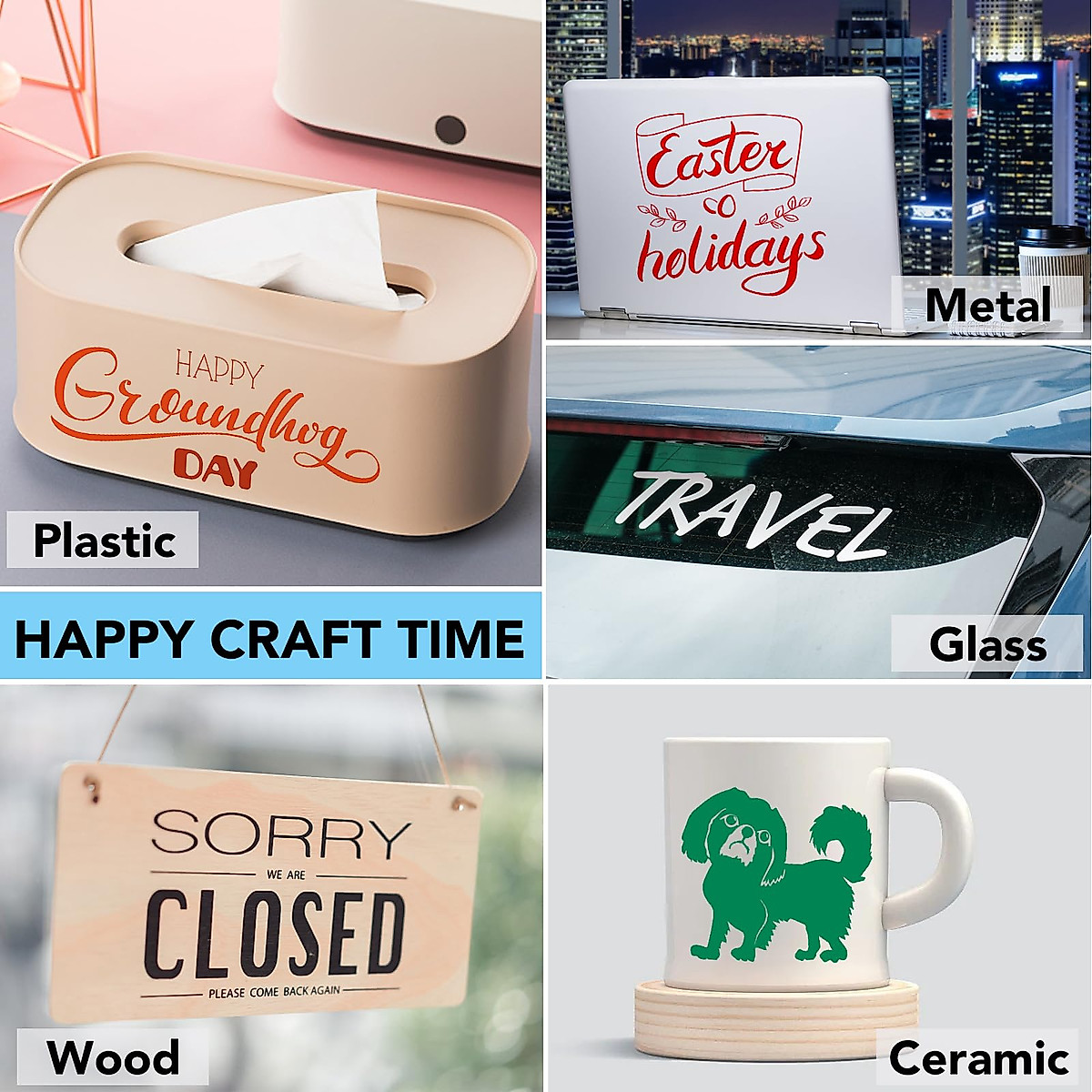 FURWEY Permanent Vinyl for Cricut-12 Pack 12 Inch by 5 Feet Permanent Vinyl Rolls, Adhesive Vinyl for Cutting Machines, Signs, Scrapbooking, Craft, Die Cutters