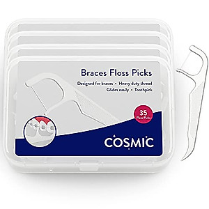 Orthodontic Flossers for Braces | Floss Picks with Shred-Resistant Unwaxed Dental Floss in Dental Hygiene Kit for Kids and Adults (Set of 4 x 35 pcs)