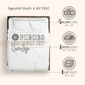 Elegant Comfort Eloise Marble Printed 6-Piece Sheet Set, 1500 Premium Hotel Quality Microfiber, Soft, Wrinkle and Fade Resistant, Fitted Sheets with Smart Pockets, Marble Sheet Set, Queen, White