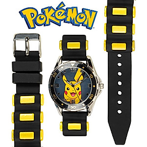 Accutime Kids Pokemon Pikachu Analog Quartz Wrist Watch with Black & Yellow Strap, Cool Inexpensive Gift & Party Favor for Boys, Girls, Adults All Ages (Model: POK9056AZ)