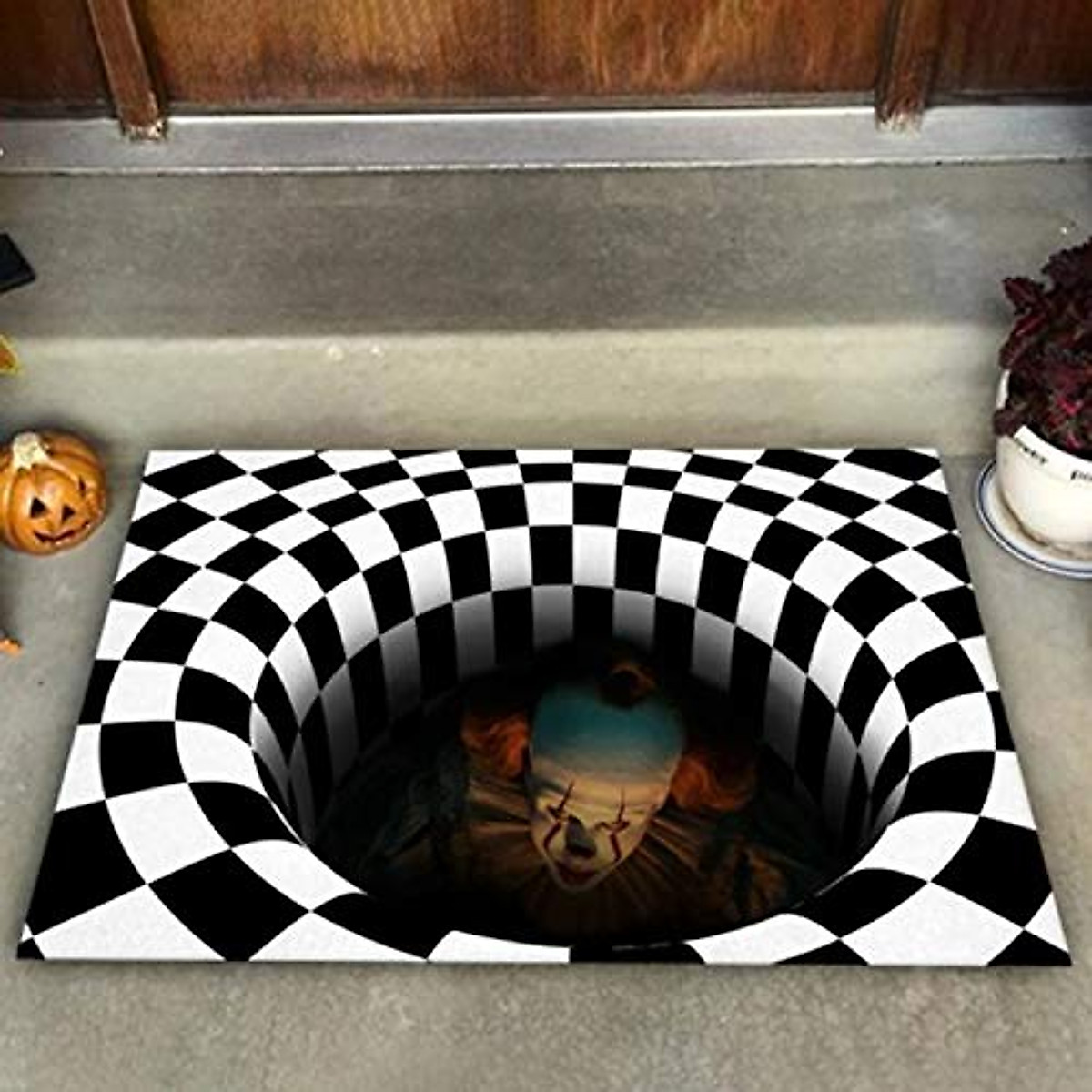 Christmas Clown Door Mat, 19.6X31.5 inch 3D Vortex Carpet, Thanksgiving 3D Clown Decorations Halloween Doormat Scary Welcome Door Mats Outside Area Rug Bath Mat Hearth Floor Stair Carpet