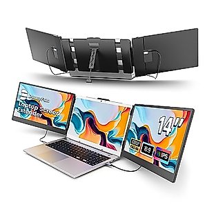 domyfan 14" Laptop Screen Extender, FHD 1080P IPS Triple Portable Monitor for Laptop, HDMI/USB-A/Type-C Plug and Play for Windows, Mac, Chrome, Switch & PS4/5, Work with 13.3”-17.3” Laptops
