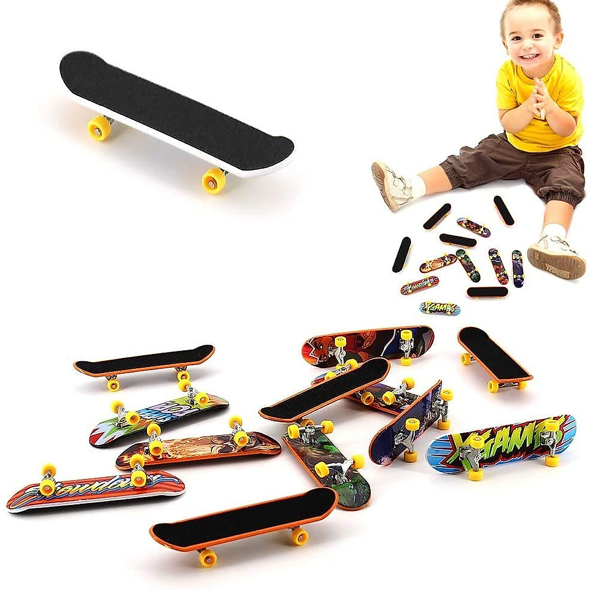 Alminionary 5pcs Finger Skateboards for Kids, Mini Skateboard Starter Kit for Finger Skater Party Supplies Props Decor Novelty Toy Gift for Kids