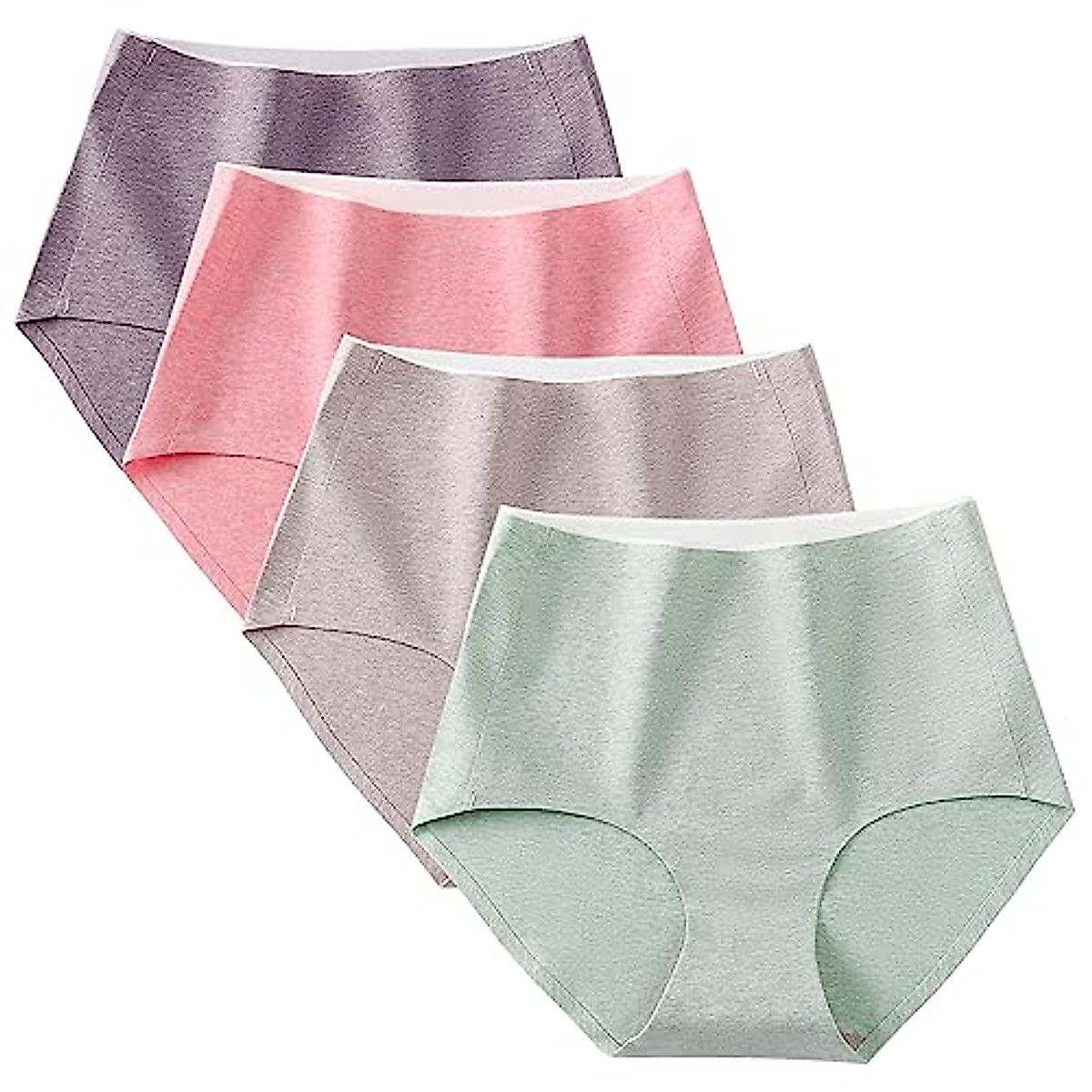 Huvgim Womens Cotton Underwear Big girls Mid Waisted Briefs Ladies Seamless Full Coverage Panties 4 Pack(M)