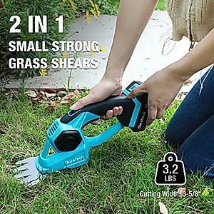 DURATECH 20V Cordless Hedge Trimmer Grass Shears Combo, 2-in-1 Handheld Shrubbery Hedge Trimmer Electric Rechargeable Grass Cutter for Garden - 2.0 Ah Lithium-Ion Battery and Quick Charger Included