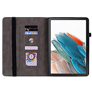 Ammeer Case for Samsung Galaxy Tab A8 10.5", Retro Rose Flower Pattern Flip Smart Cover Wallet PU Leather Bag Stand Card Slots Holder Elastic Band - Pink