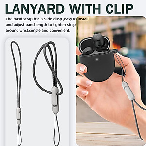INGIDO Compatible for Google Pixel Buds Pro Case Cover with Keychain/Hand Strap, [Front LED Visible] Thickened Silicone Protective Cover Case for Google Pixel Pro Case 2022(Black)