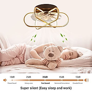 DADUL 16.5" Ceiling Fan with Lights Remote Control, Flush Mount Bladeless Ceiling Fan, 3 Color 6 Speeds Wind Low Profile Ceiling Fan with Light for Bedroom Living Room - Gold