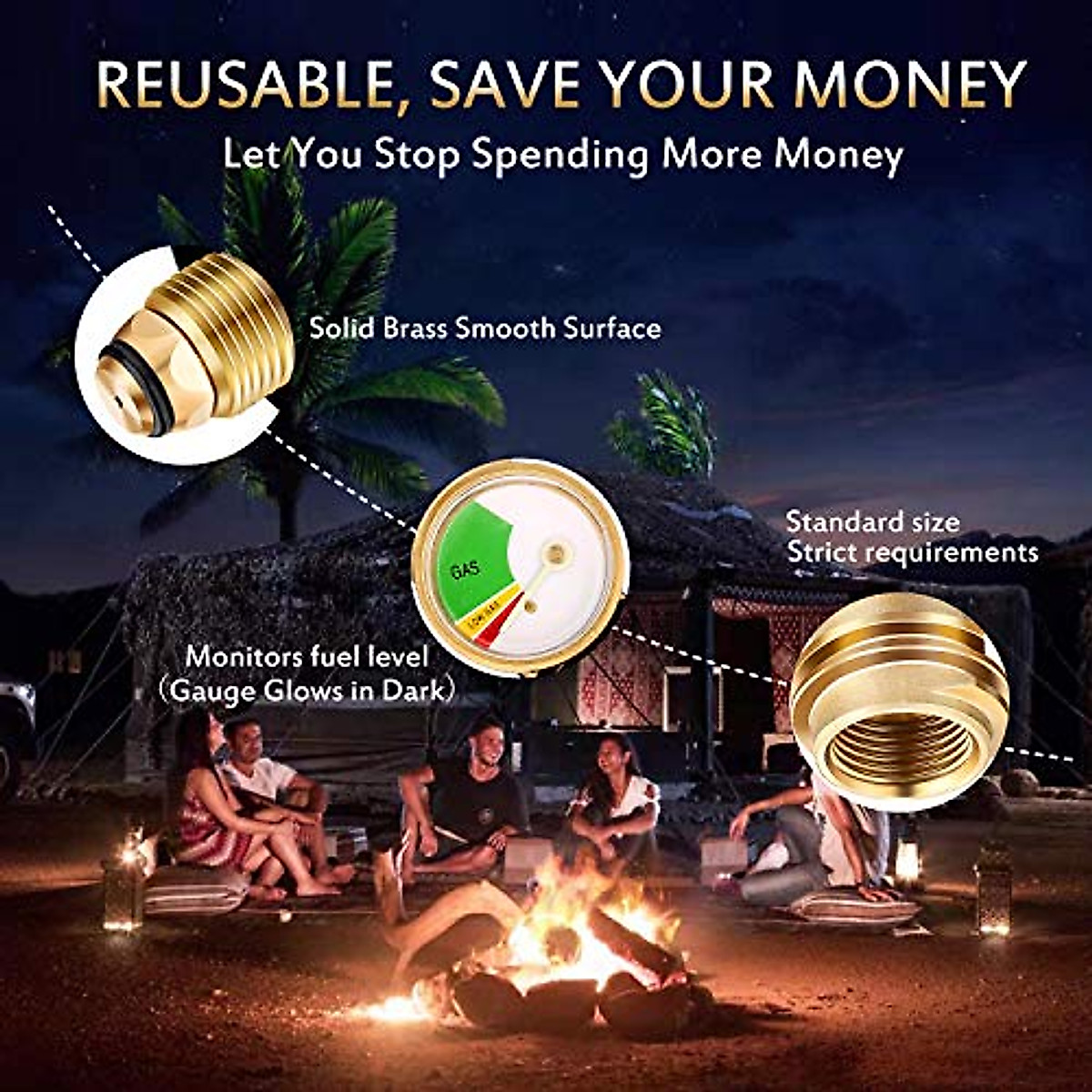 WADEO Upgraded POL Propane Tank Adapter with Gauge Converts POL LP Tank Service Valve to QCC1 / Type 1, Universal Propane Tank Gauge for Propane Cylinder, BBQ Gas Grill, Heater