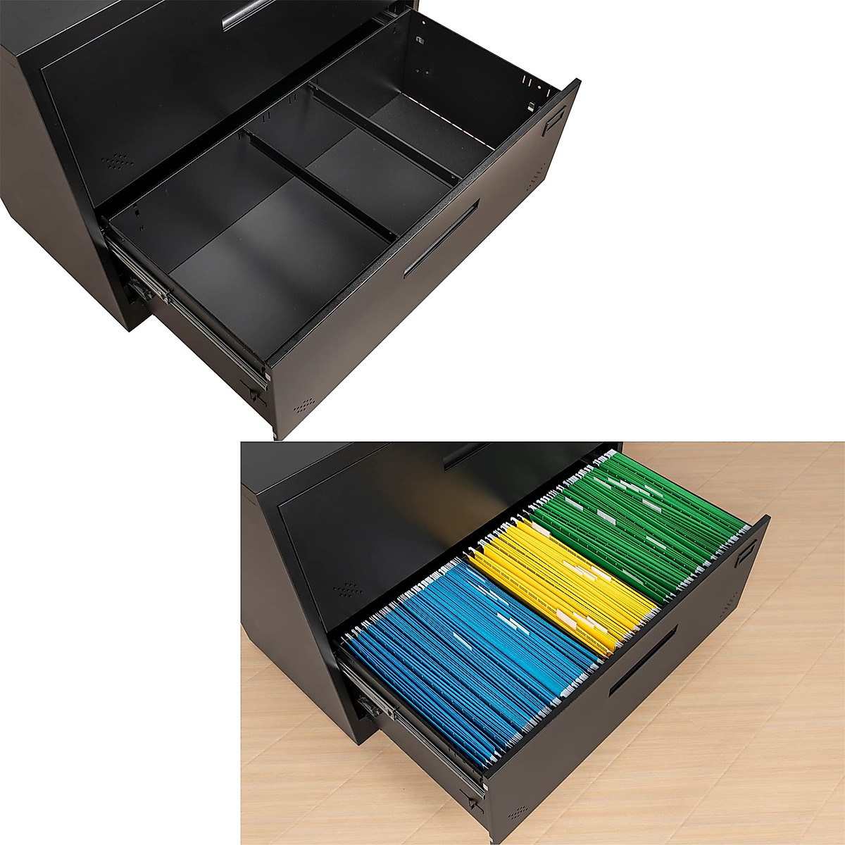 Anwickhomk Lockable 3-Drawer Lateral File Cabinet for Legal/Letter A4 Size,Heavy Duty Metal Filing Cabinet with Large Deep Drawers and Key Locks for Home Office (3 Drawers, Black)