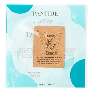 PANTIDE 3Pcs Taurus Zodiac Layer Necklaces for Women Retro 14K Gold Plated 12 Constellation Pendant Letter Necklaces Exquisite Letter Horoscope Old English Zodiac Sign Necklace Jewelry Birthday Gift