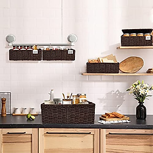 MAHGOUB Rectangular Paper Rope Woven Storage Basket,Rectangular Paper Rope Storage Basket with Built-in Handles(Set of 3) Toilet Paper Basket,Apply to Baskets Shelf,Bathroom,Kitchen,den,Laundry Room