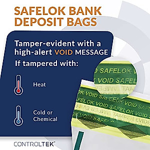 ControlTek SafeLok 12" x 16", Clear, Case of 500, Tamper-Evident Deposit Bags, Cash Currency Handling & Valuables, Moisture, Heat, Cold Detection, Tear-off Receipt + Large Barcodes 585093
