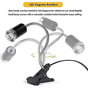 Reptile Heat Lamp, Basking Spot Lamp, UVA UVB Reptile Light Fixture with 360° Rotatable Clips and Dimmable Switch for Aquarium Turtle Lizard Snake Chameleons Amphibians (1 Fixture+3 Bulbs, 25/50/75W)