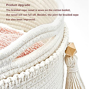 Mkono Macrame Decorative Cotton Rope Basket Boho Cute Woven Tassel Closet Storage Bins Organizer for Nursery,Baby Toys,Blankets,Magazines, Potted Plants Cover,Living Room,Bedroom Home Decor 15"x 14"