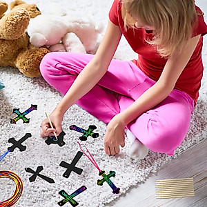 Chivao 80 Pcs Easter Scratch Cross Ornaments Rainbow Color Craft Kit DIY Scratch Paper Christian Gifts for Kids Sunday School Crafts Kids' Paper Craft Kits for Girls Boys with Wood Sticks Ribbons