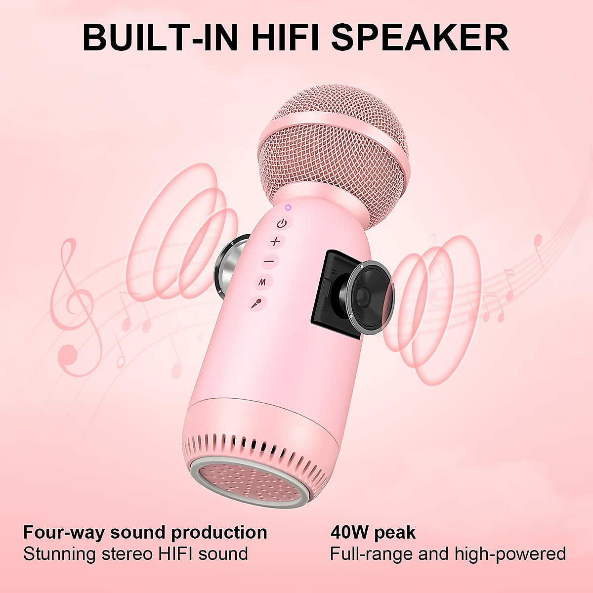 Aokeo Wireless Microphones Bluetooth Speaker, Wireless Karaoke Mic for Kids Children Mic for Singing Portable Karaoke Machine Mic,Home Birthday Party(Pink)