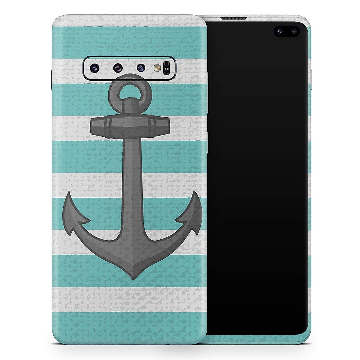 DesignSkinz Teal Stripes with Gray Nautical Anchor Protective Vinyl Decal Wrap Skin Cover Compatible with The Samsung Galaxy S20 (Screen Trim & Back Glass Skin)