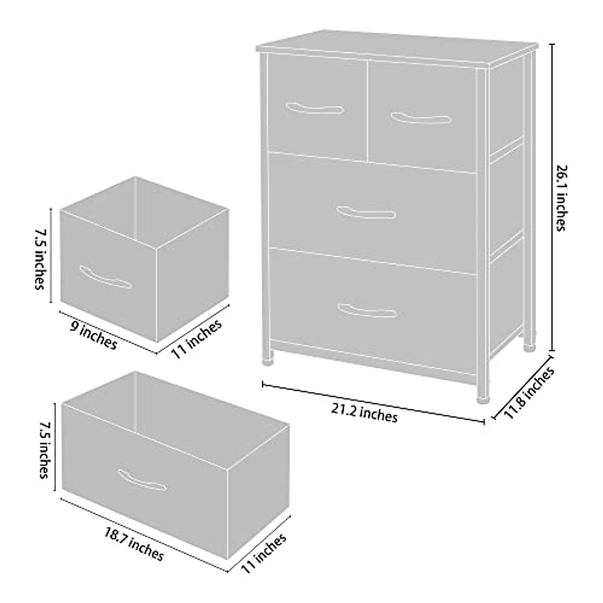 AZL1 Life Concept Dresser Storage Furniture Organizer-Large Standing Chest for Bedroom, Office, Entryway, Living Room and Closet-4 Removable Fabric Drawers, Coffee