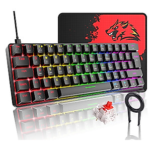 60% True Mechanical Gaming Keyboard Ultra-compact with 20 Rainbow Backlit Type C Wired Programmable 62 Keys Linear Red Switch Waterproof Non-Conflict and Gaming Mouse Pad  for PC/Laptop/PS5（Black)