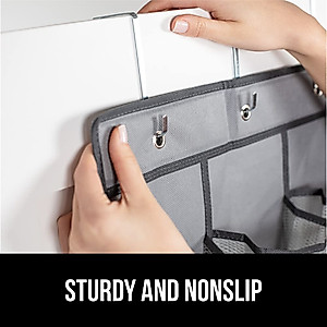 Gorilla Grip Breathable Mesh Large 24 Pocket Shoe Organizer and Nonslip Bed Sheet Straps 4 Pack, Holds Up To 40 Pounds Gray, Over Door, Sheet Straps in White, Easy Install, 2 Item Bundle