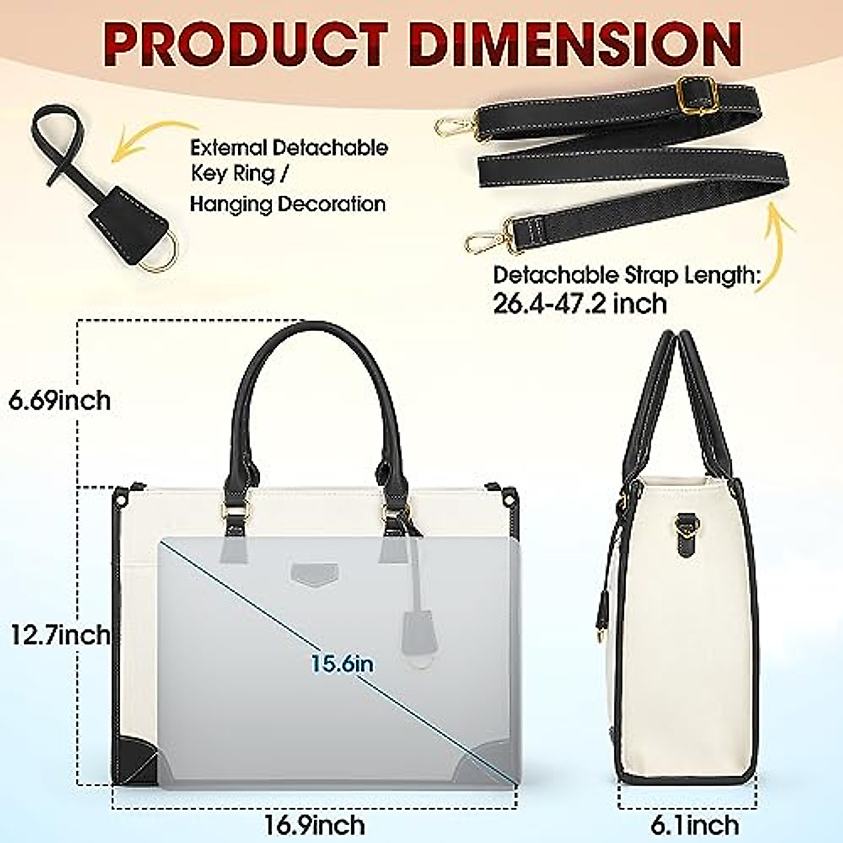NUBILY Laptop Bag for Women 15.6 inch Lightweight Canvas Tote Waterproof Work Shoulder Bags Large Capacity Computer Professional Office Business Briefcase Casual Handbag Travel College, Black