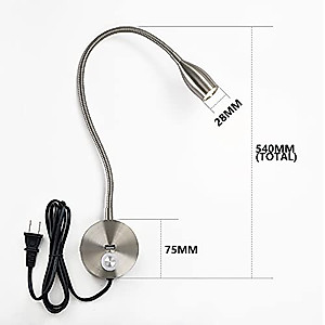 CRISETEK Touch Switch Dimmable Reading Light Reading Light Wall Mounted Reading Light headboard Reading Light Task Directional LED Gooseneck Light 120V Plug in Powered 3W (Brushed Nickel, Warm White)