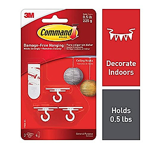 Command 17008-ES Ceiling 9 Hooks, 12 Foam Strips per, White