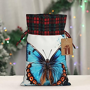 EVANEM Christmas Gift Bags with Drawstring Burlap Gift Bags Butterfly Christmas Linen Bags for Xmas Party Candy Bags with Cards Xmas Reusable Wrapping Bags Christmas Linen Treat Bags for Holiday