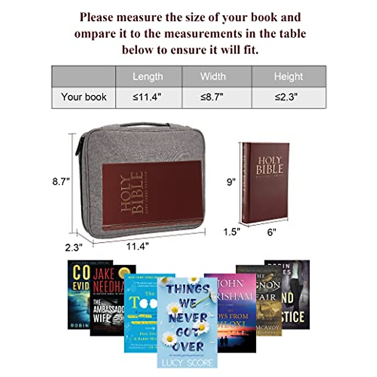 Wearlizer Bible Cover Bible Case for Women Bible Bag Large Size Bible Protective with Handle and Zipper Pocket Bible Tote Carrying Case Church Bag Journal Pouch Ideal Gift for Girls Men Kids Grey
