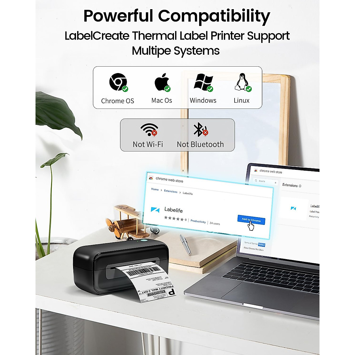 LabelCreate Shipping Label Printer, 4x6 Thermal Label Printer, Thermal Printer for Shipping Labels, USB Label Printer Compatible with Amazon Shopify Etsy Ebay FedEx USPS UPS (Black)