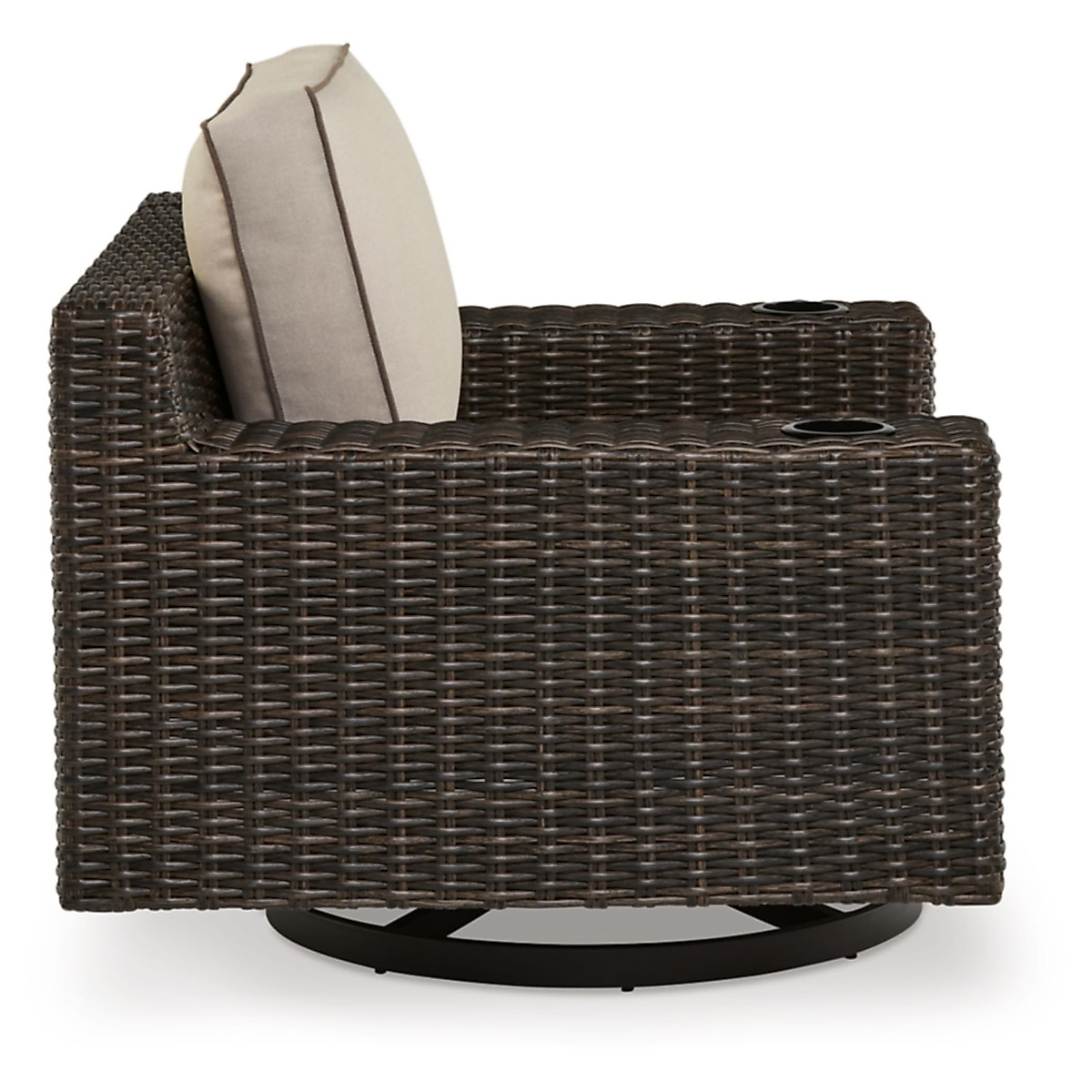 Signature Design by Ashley Coastline Bay Casual Outdoor Swivel Lounge with Cushion and 2 Cup Holders, Beige & Dark Brown