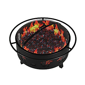 Wild Bear 35” Portable Outdoor Fireplace Fire Pit Ring for Backyard Patio Fire, RV, Patio Heater, Stove, Camping, Bonfire, Picnic, Firebowl No Propane, Includes Safety Mesh Cover, Poker Stick